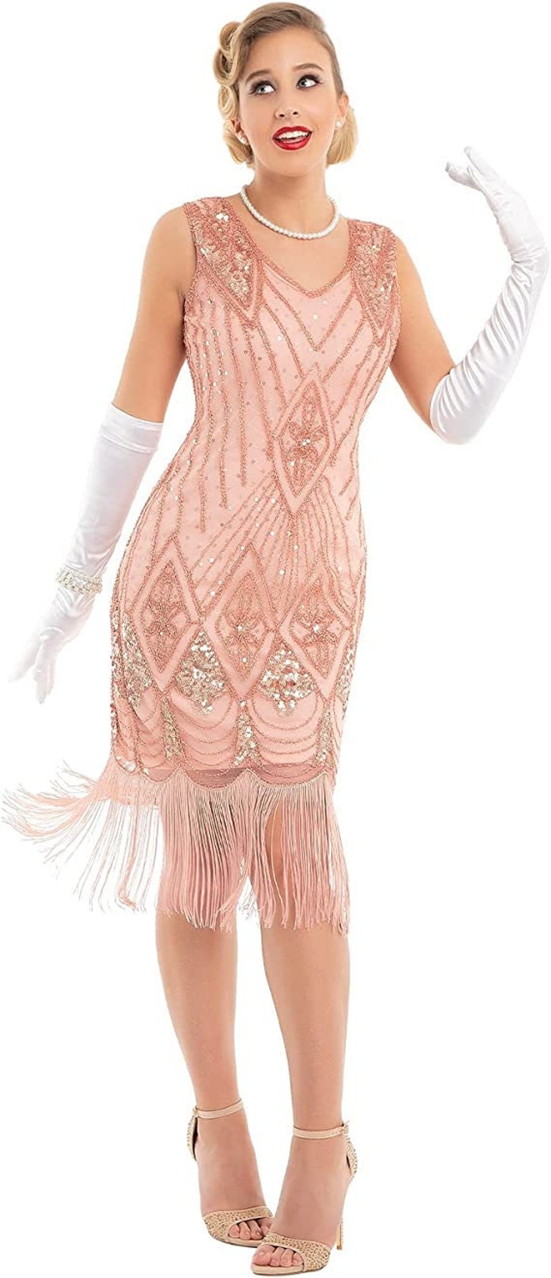 1920s Style Rose Gold Flower Flapper Dress Sizes S to XL - Etsy