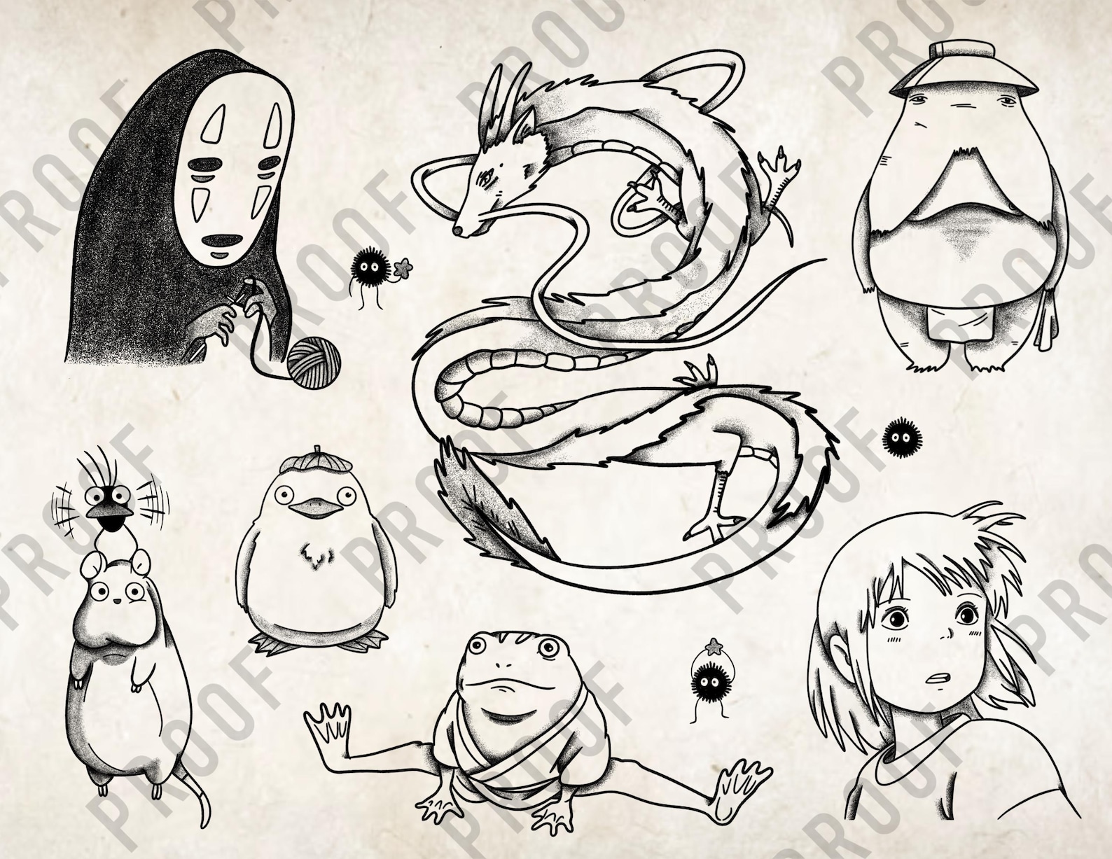 Spirited Away Tattoo Flash Sheet DIGITAL DOWNLOAD Studio Ghibli, Hayao ...