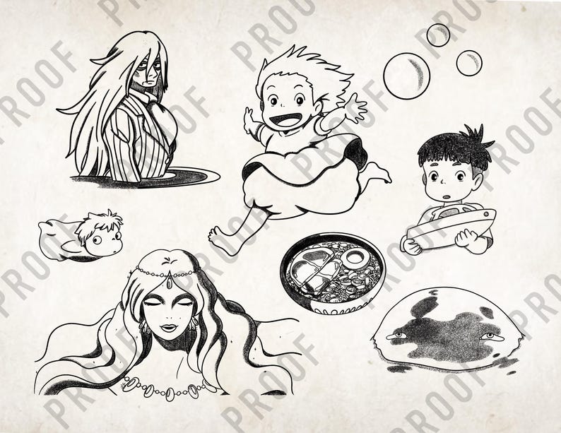 Ponyo Tattoo Flash Sheet DIGITAL DOWNLOAD Studio Ghibli, Hayao Miyazaki ...