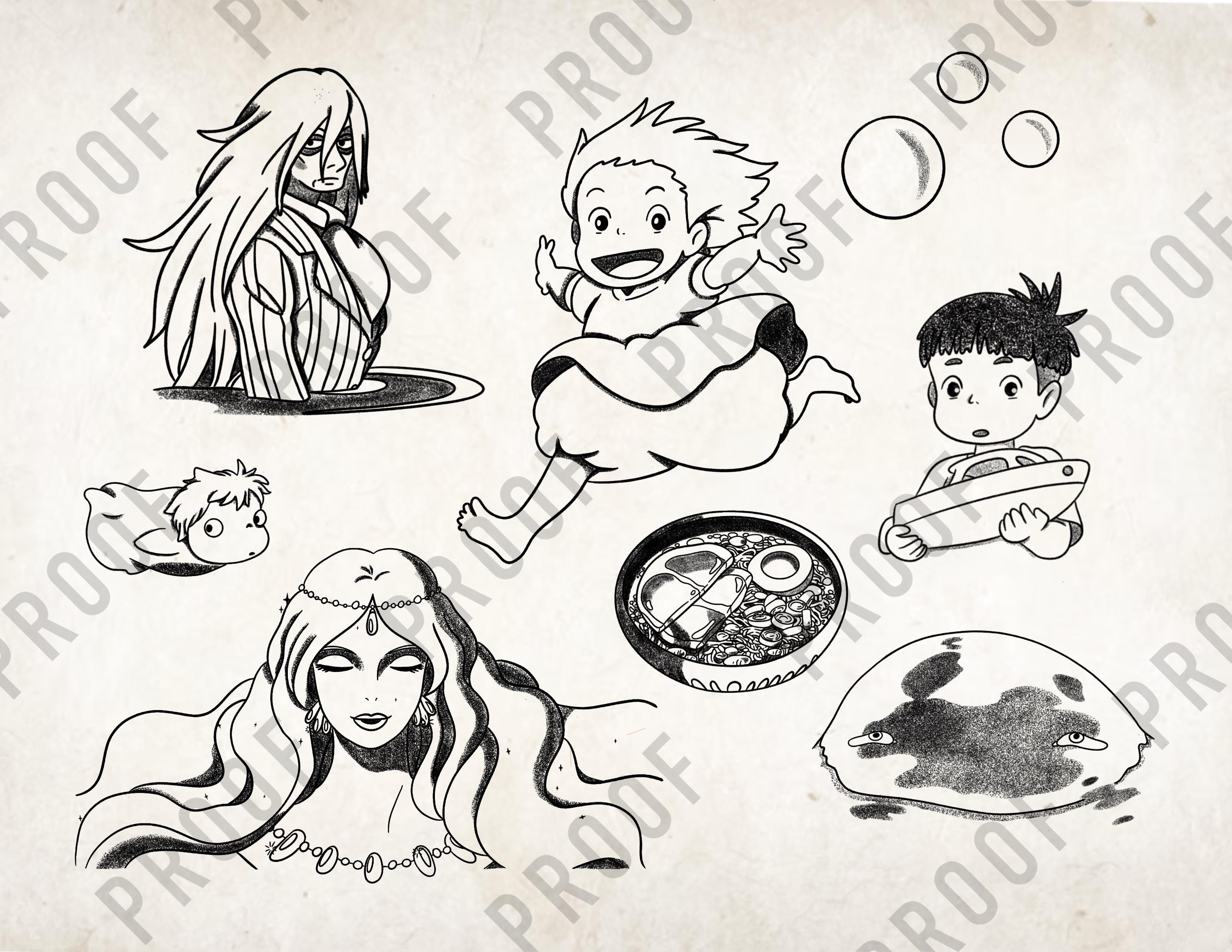 Ponyo Tattoo Flash Sheet DIGITAL DOWNLOAD Studio Ghibli, Hayao Miyazaki ...