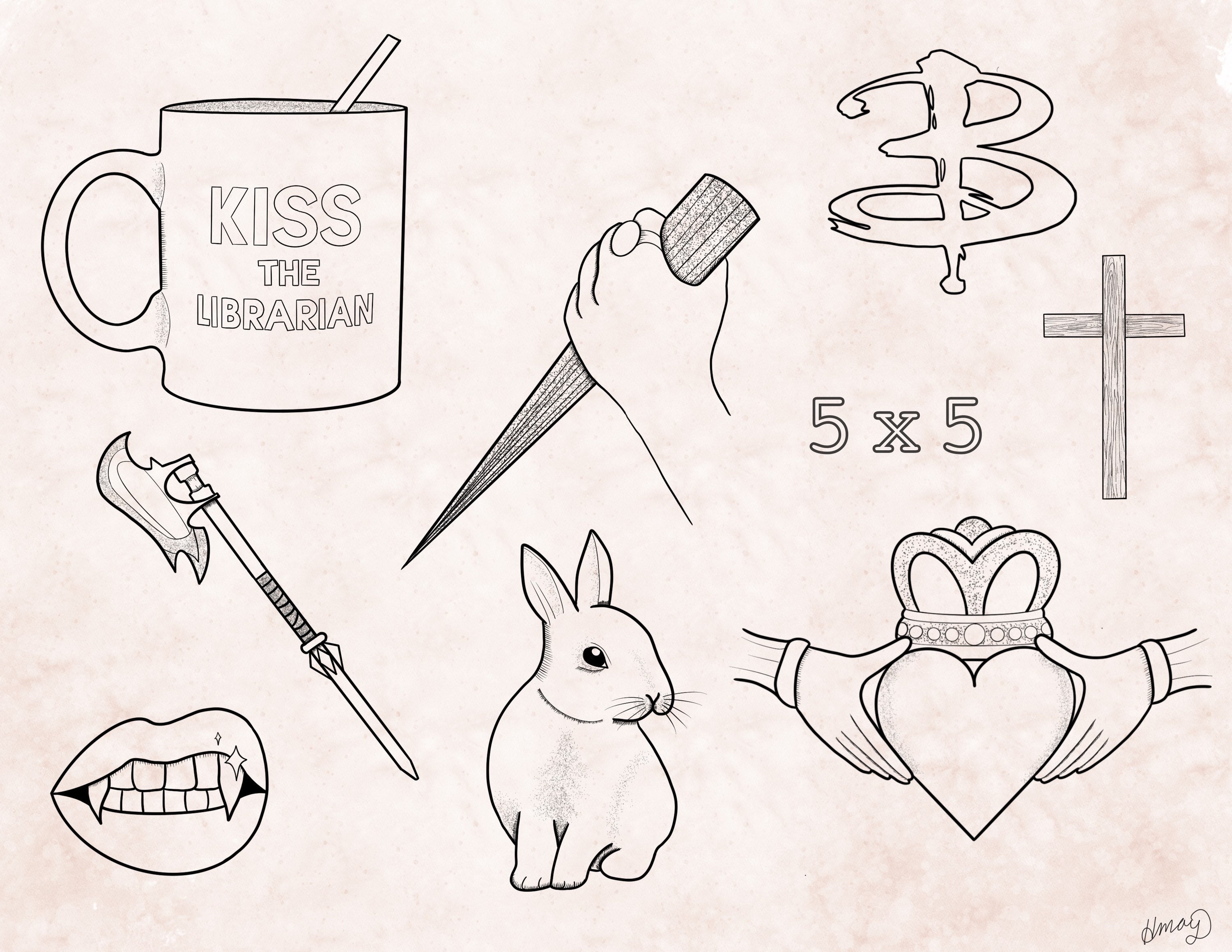 Buffy The Vampire Slayer Tattoo Flash Sheet Etsy