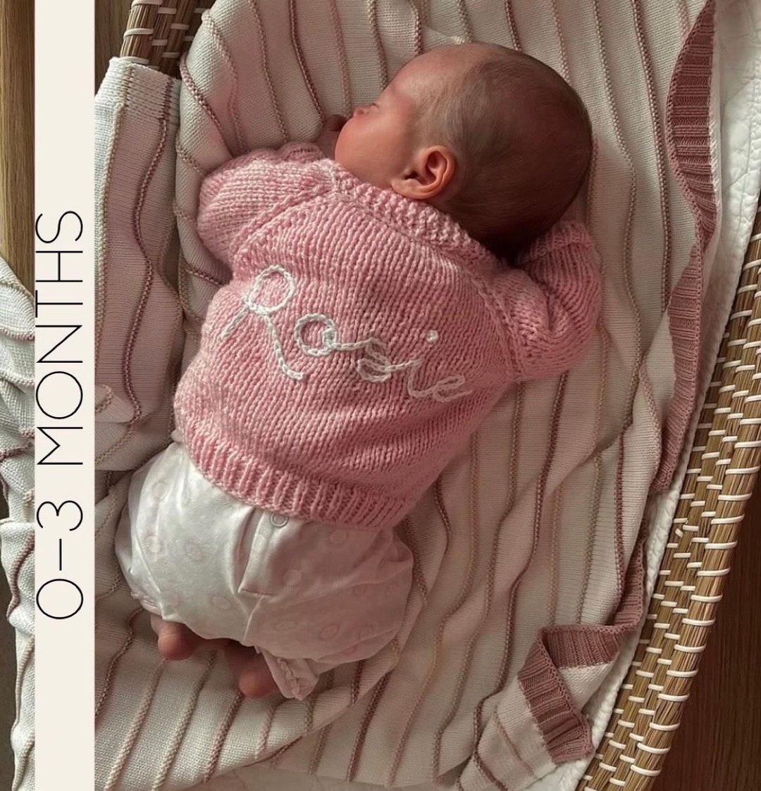 Personalised Baby Cardigan. Hand-knitted & Hand Embroidered Name. Size ...