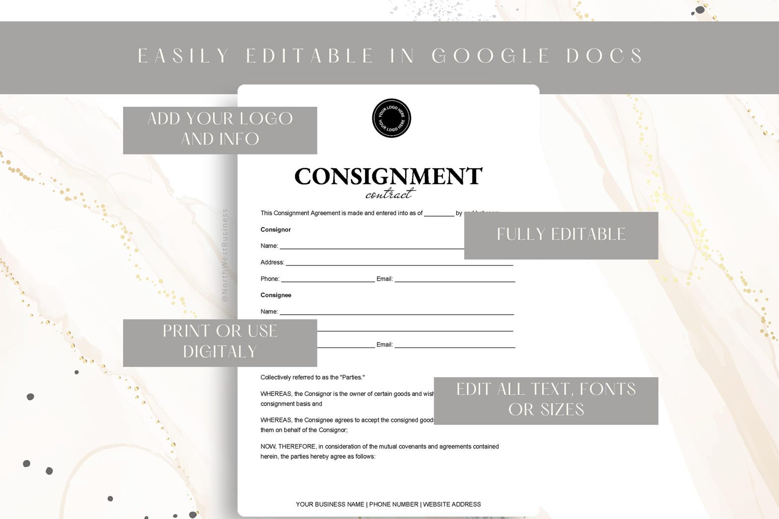 Editable Consignment Contract Template, Product Consignment Agreement ...