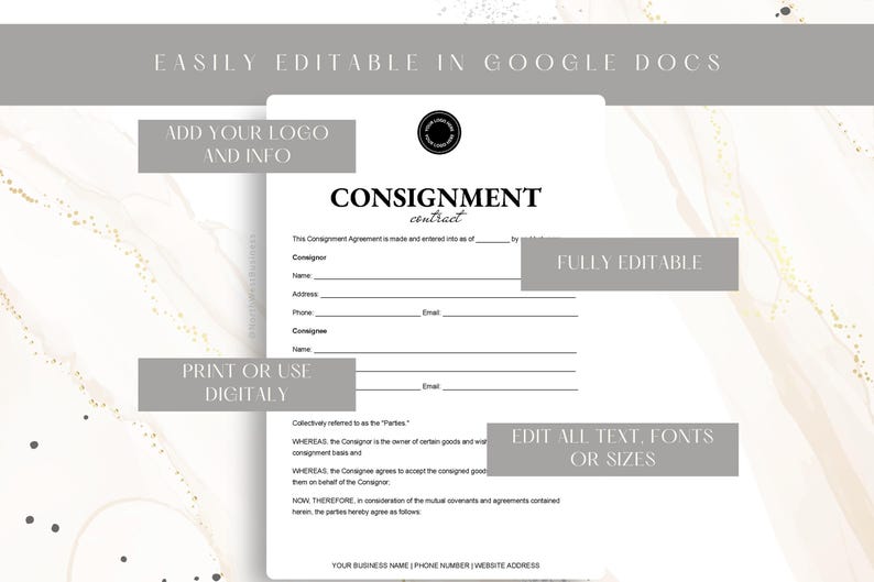 Editable Consignment Contract Template, Product Consignment Agreement ...