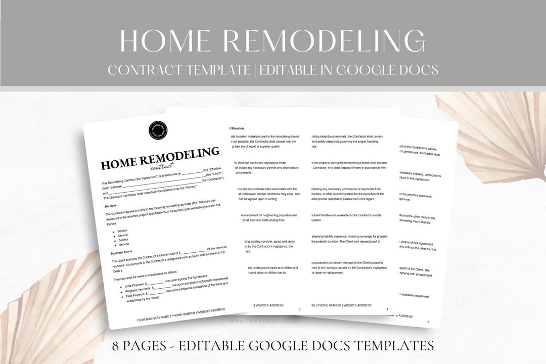 Editable Home Remodeling Contract Template, Professional House ...