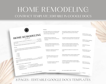 Editable Home Remodeling Contract Template, Professional House Renovation Service Agreement ...