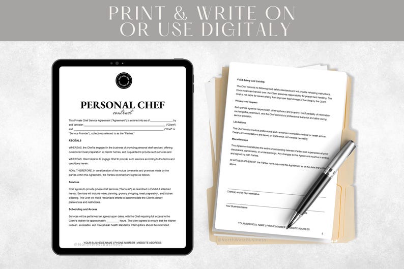 Editable Personal Chef Contract Template, Private Chef Contract ...
