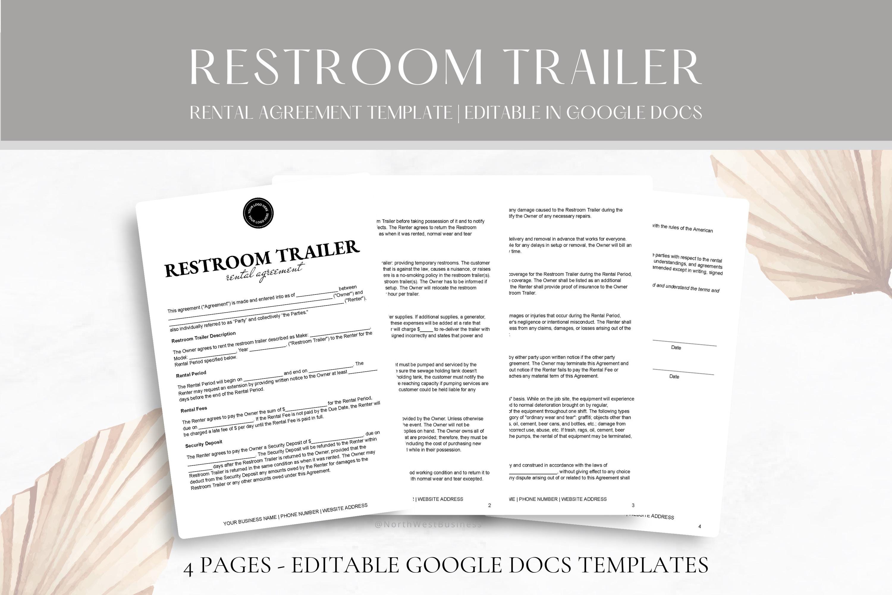 Editable Restroom Trailer Rental Agreement Template, Portable Toilet ...