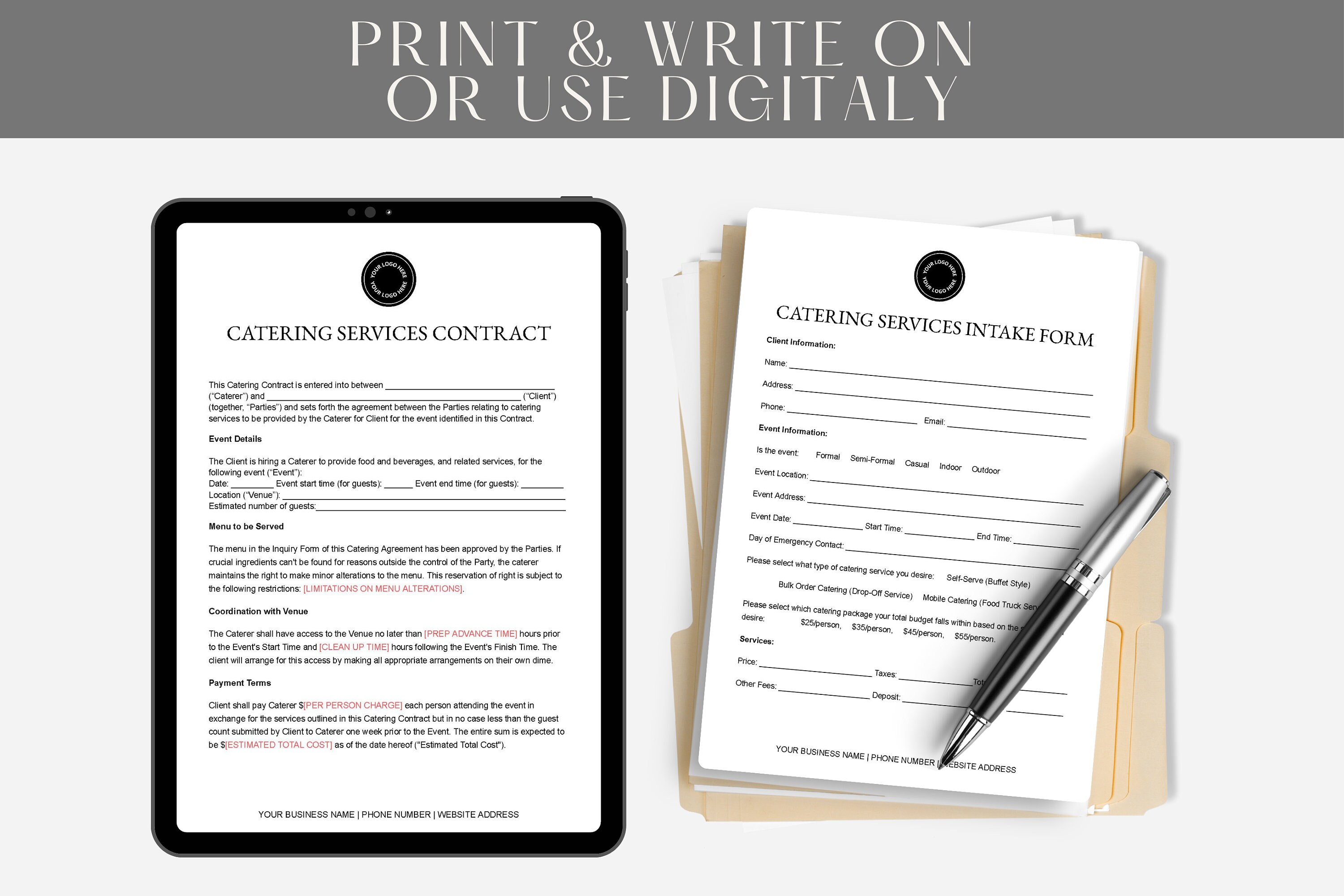Editable Catering Business Forms Bundle, Catering Contract Template ...