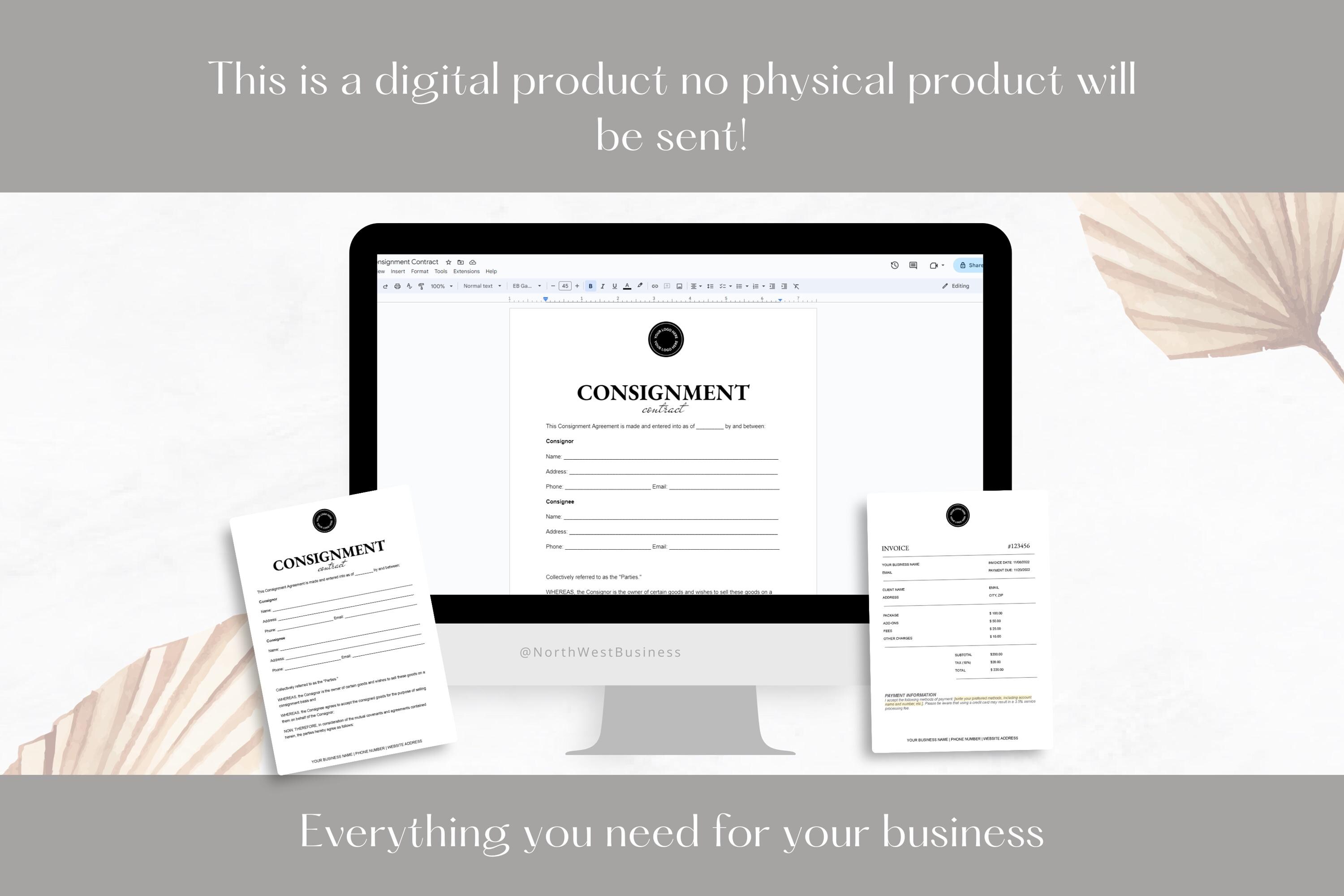 Editable Consignment Contract Template, Product Consignment Agreement ...
