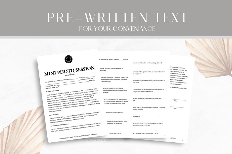 Editable Mini Session Contract Template. Mini Session Photography Forms ...