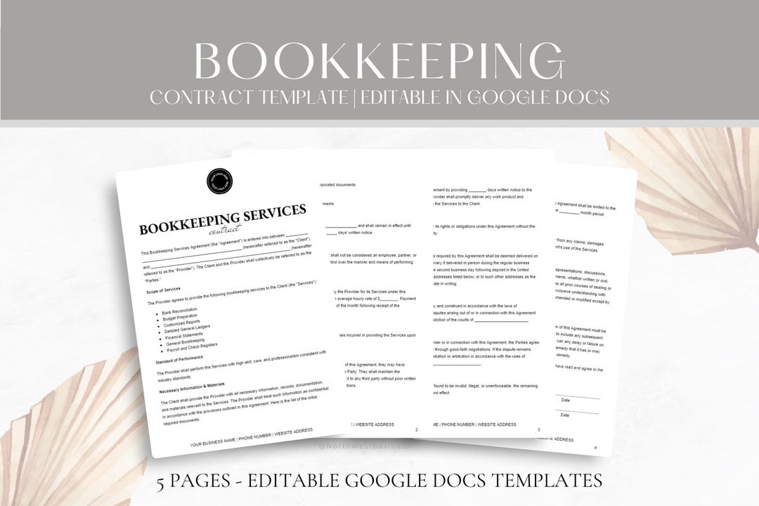 Editable Bookkeeping Services Agreement Template, Freelance Bookkeeper ...