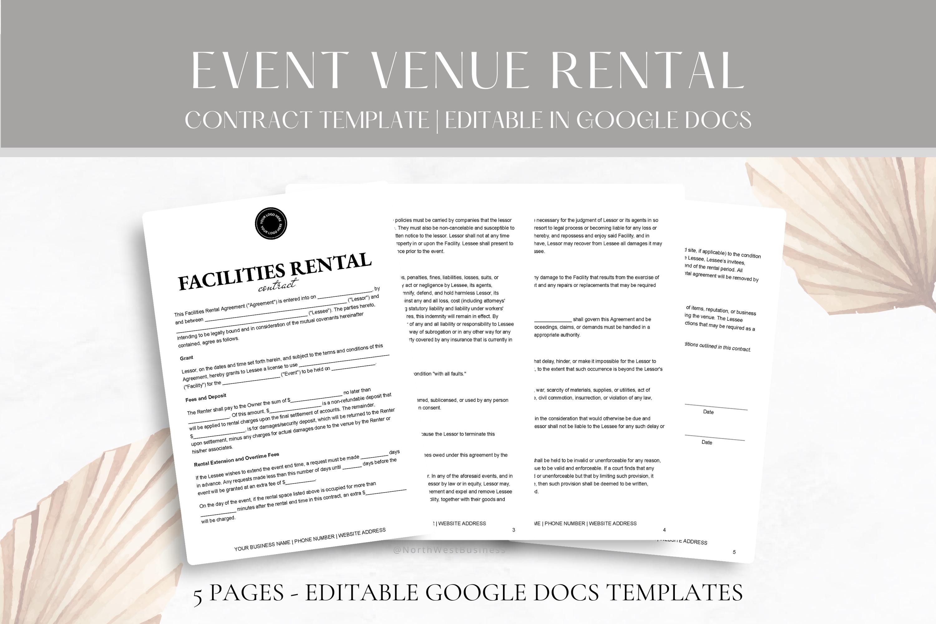 Editable Event Venue Rental Agreement Template, Event Facilities Rental ...