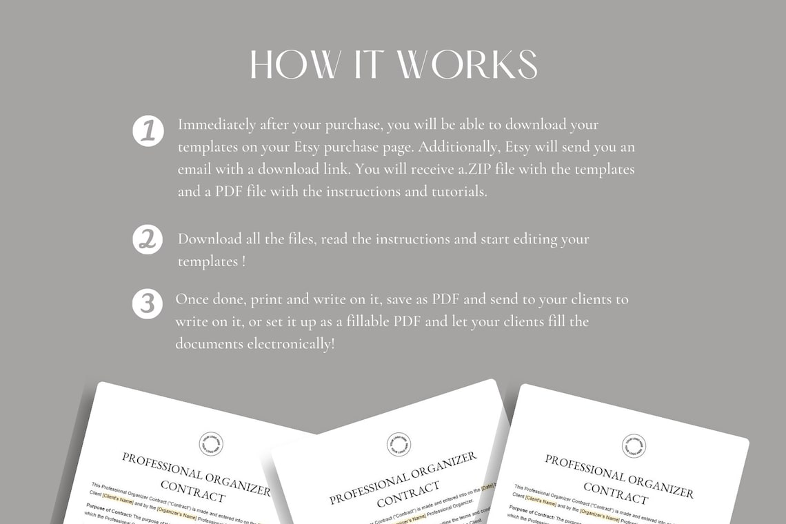 Editable Professional Organizer Contract Template, Organizing Service ...