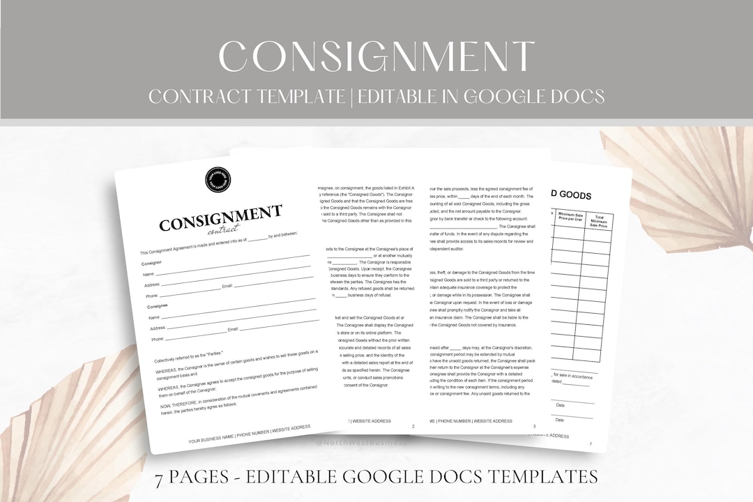 Editable Consignment Contract Template, Product Consignment Agreement ...