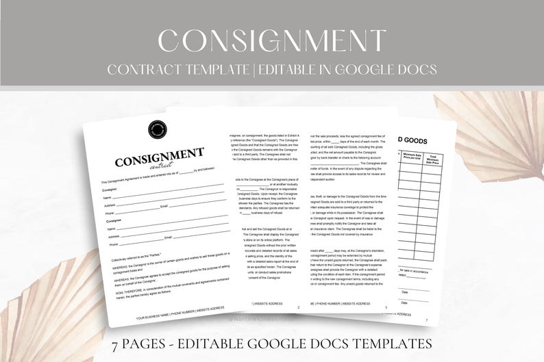 Editable Consignment Contract Template, Product Consignment Agreement, Consignment Store Forms ...