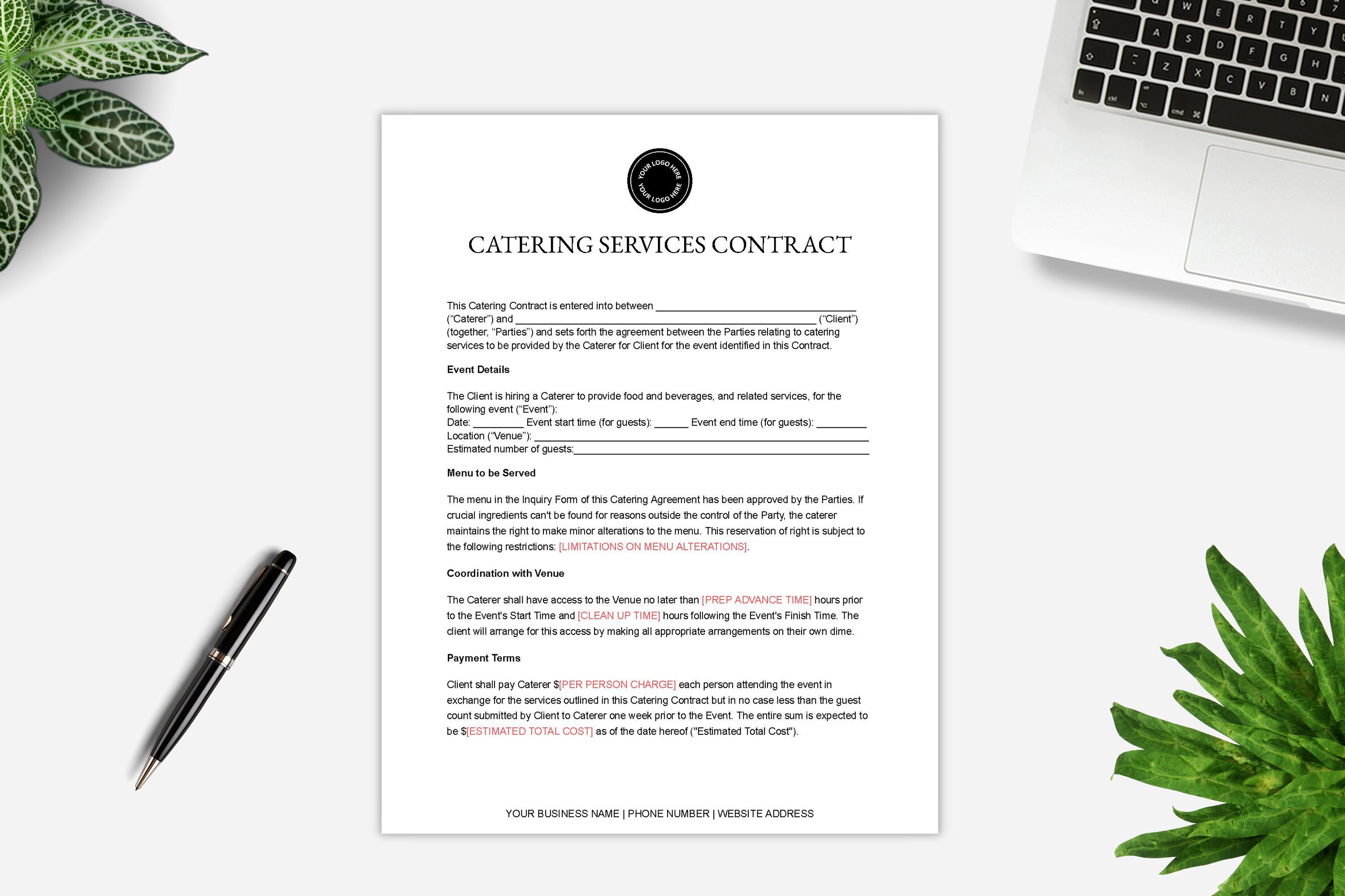 Editable Catering Business Forms Bundle, Catering Contract Template ...