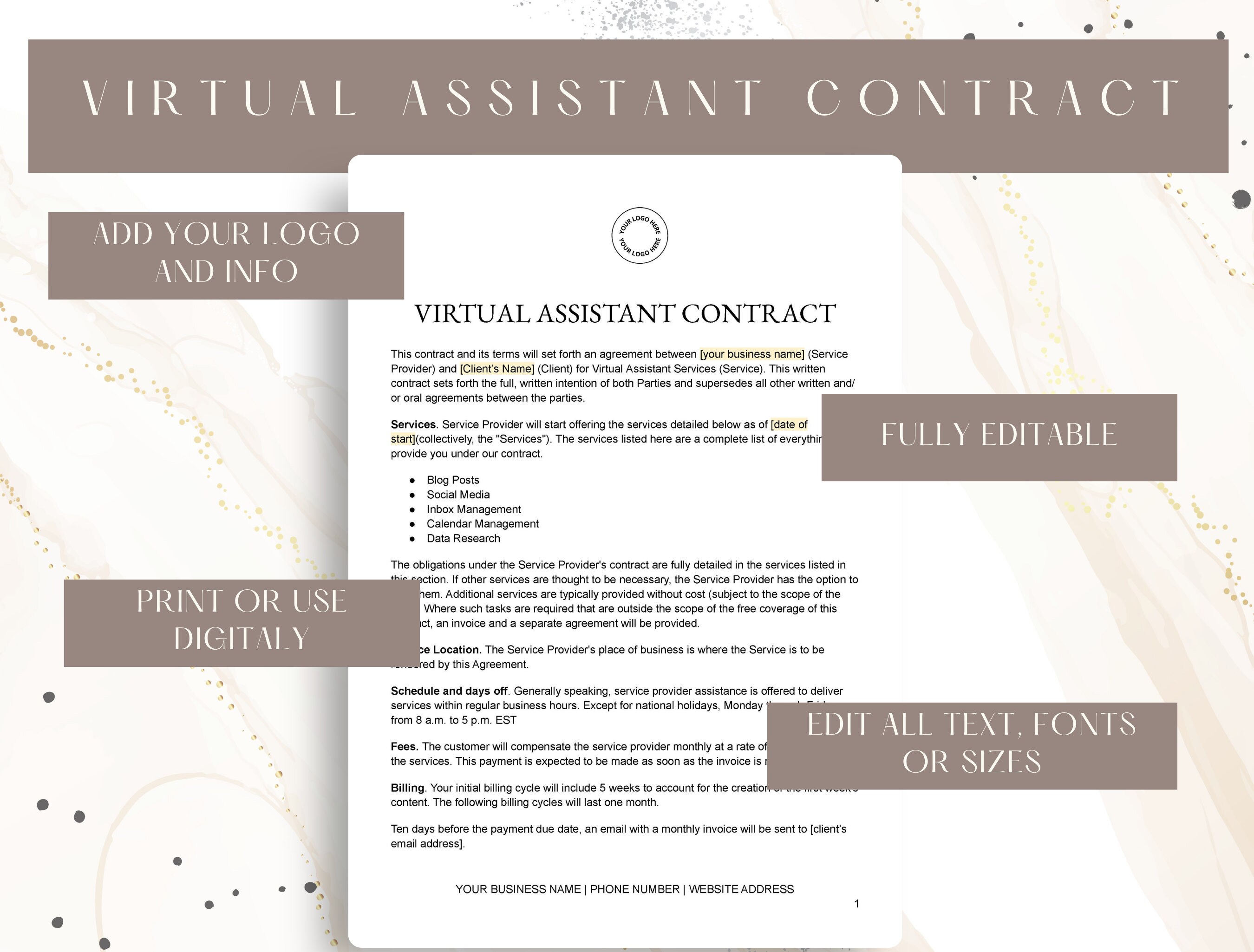 Editable Virtual Assistant Contract Template Including Intake - Etsy