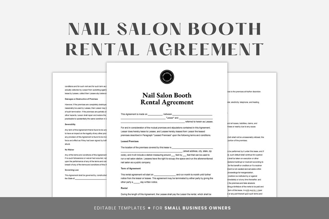Editable Nail Salon Booth Rental Agreement, Professional Booth Contract ...