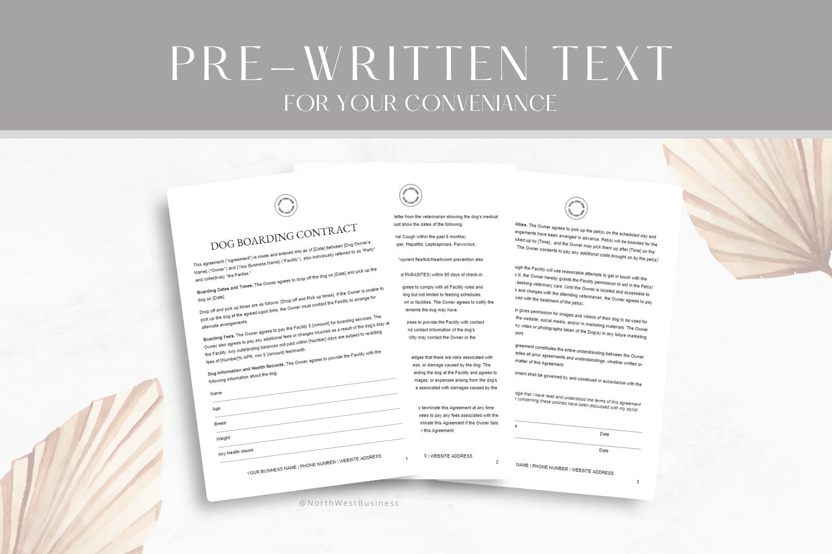 Editable Dog Boarding Contract Template, Dog Kennel Service Agreement ...
