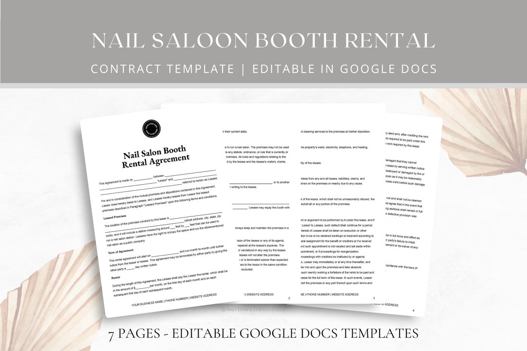 Editable Nail Salon Booth Rental Agreement, Professional Booth Contract ...