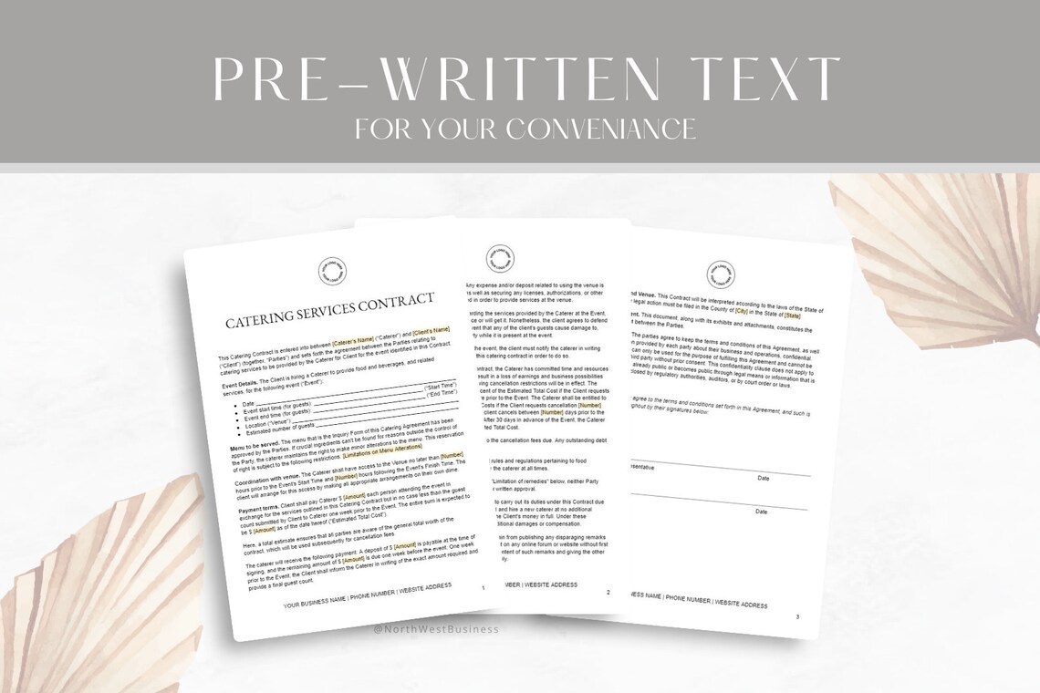 Editable Catering Contract Template, Food Service Contract Template ...