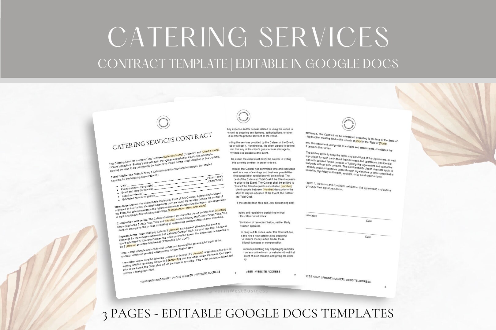 Editable Catering Contract Template, Food Service Contract Template ...