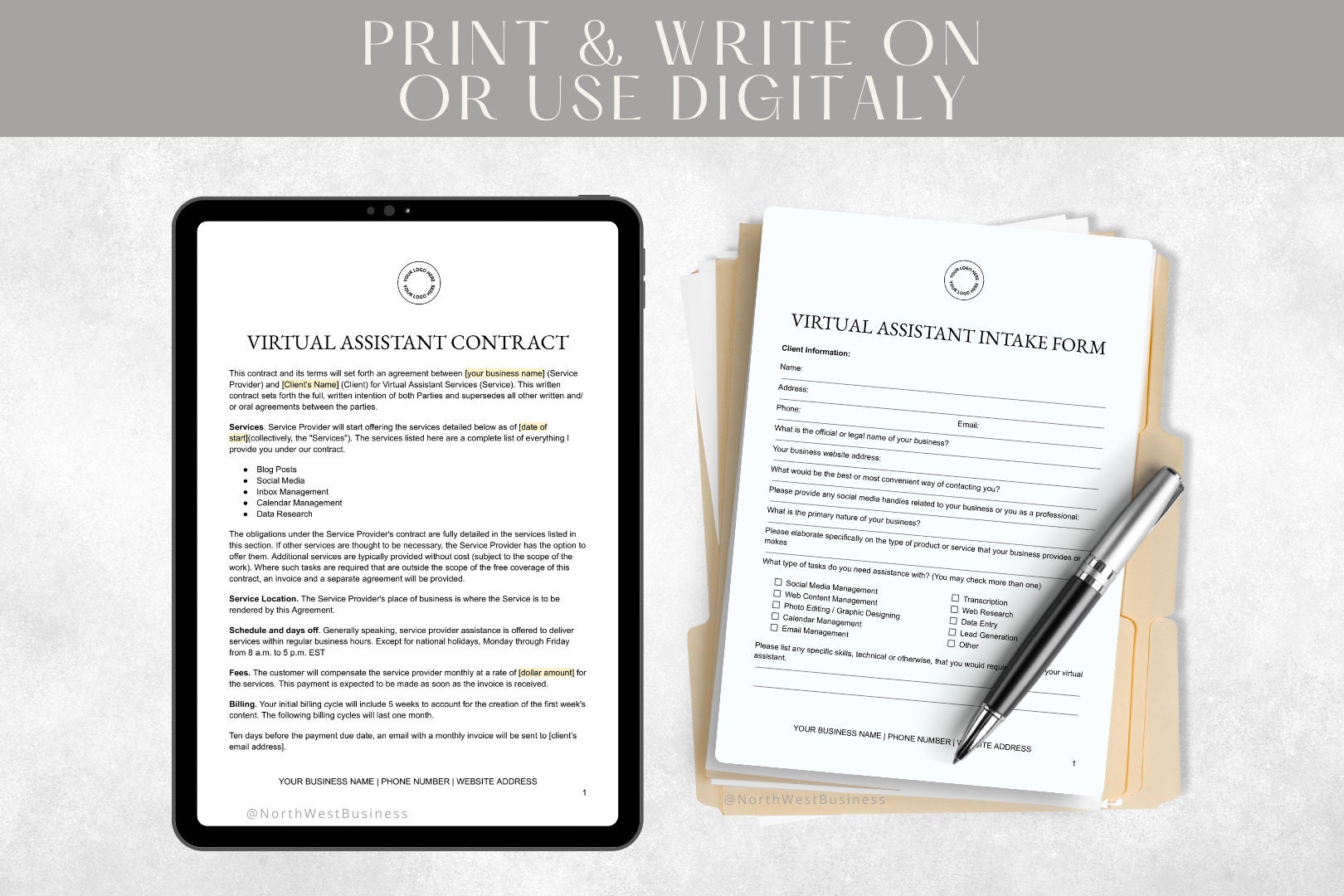 Editable Virtual Assistant Contract Template, Including Intake Form ...