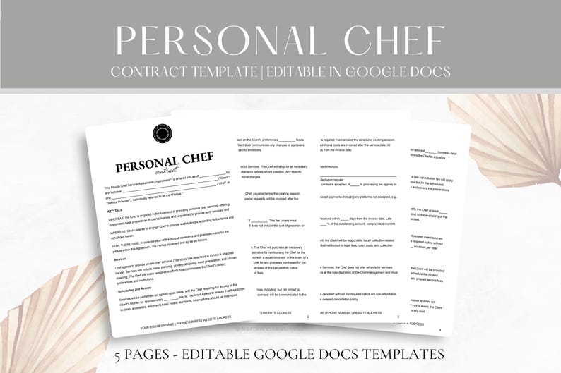 Editable Personal Chef Contract Template, Private Chef Contract ...