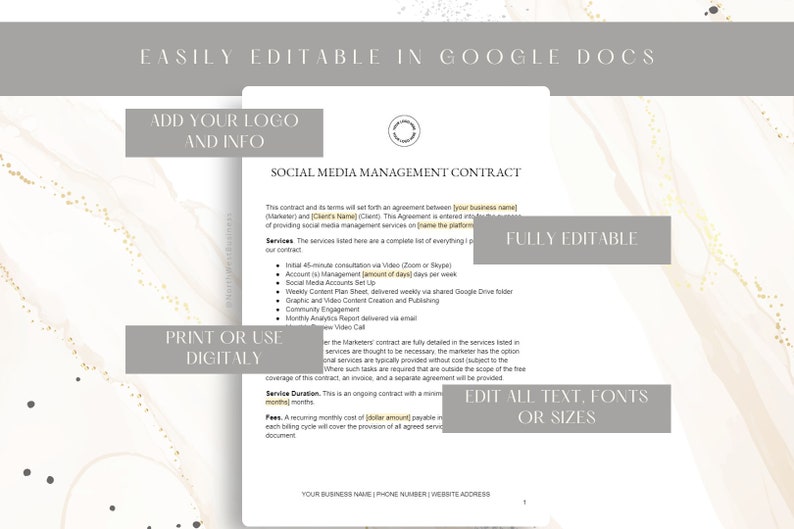 Editable Social Media Manager Contract Template, Freelance Social Media ...