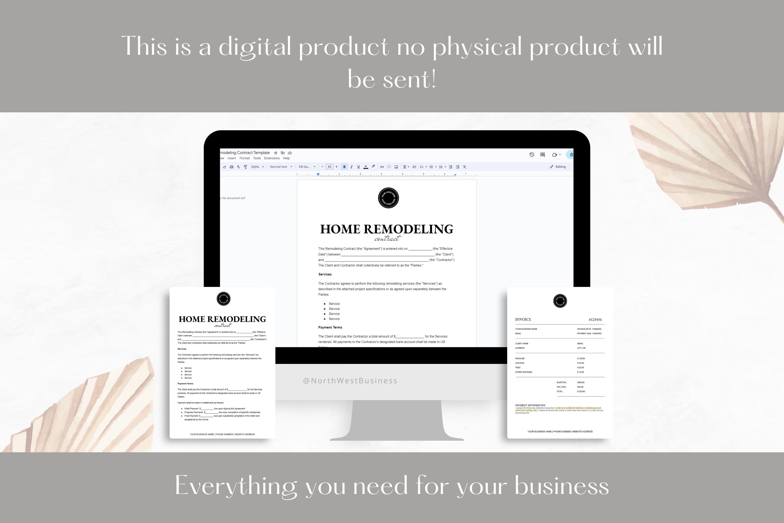 Editable Home Remodeling Contract Template, Professional House ...