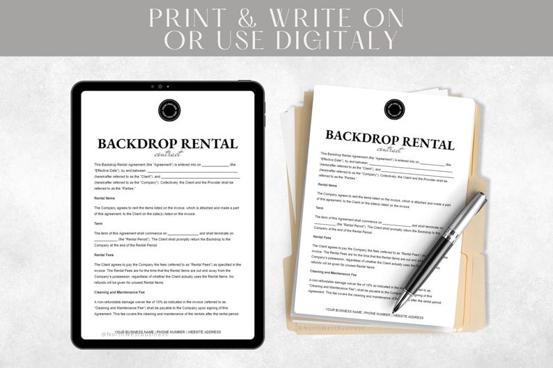 Editable Backdrop Rental Agreement, Party Equipment Rental Contract ...