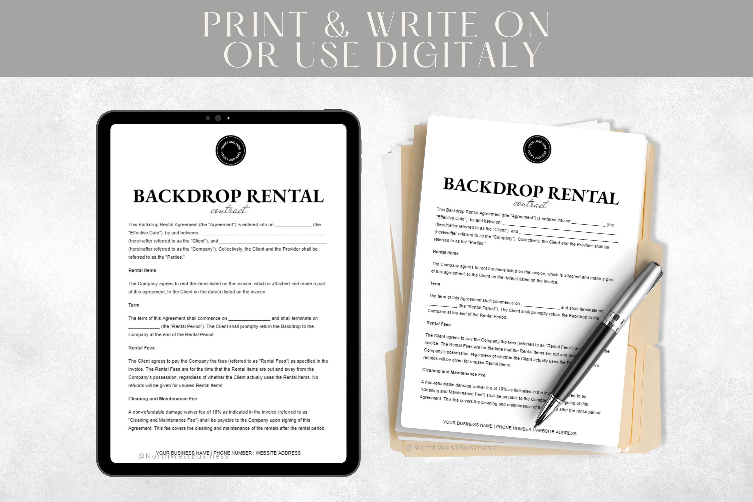 Editable Backdrop Rental Agreement, Party Equipment Rental Contract ...