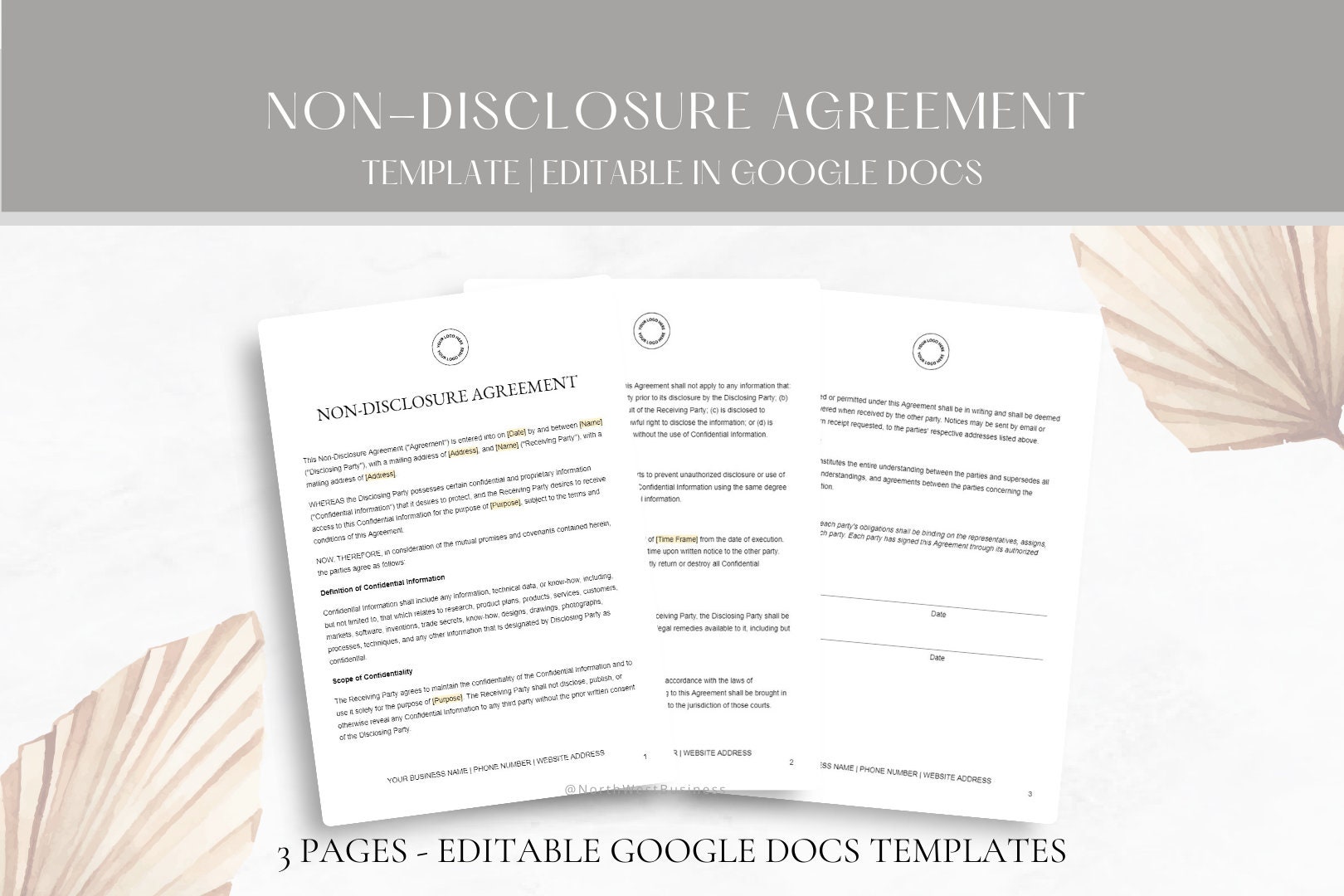 Editable Non-disclosure Agreement Template, NDA Agreement Contract ...