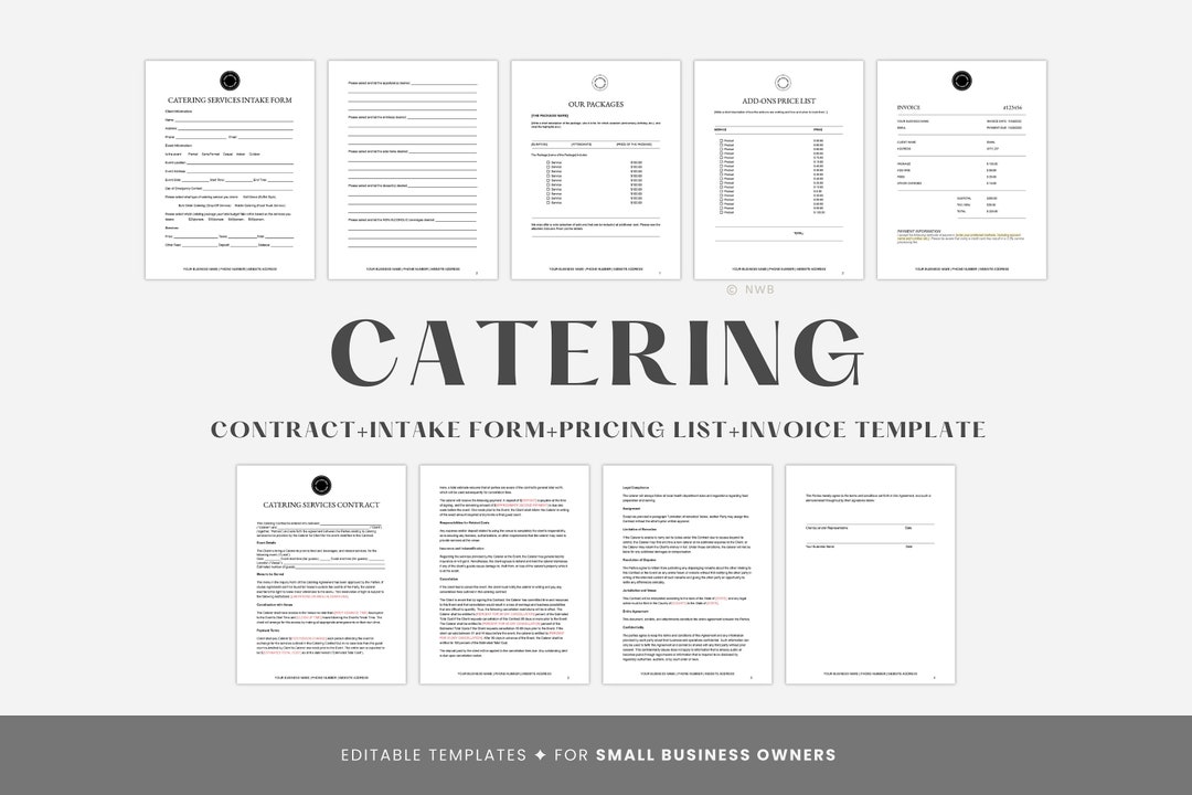 Editable Catering Business Forms Bundle, Catering Contract Template ...