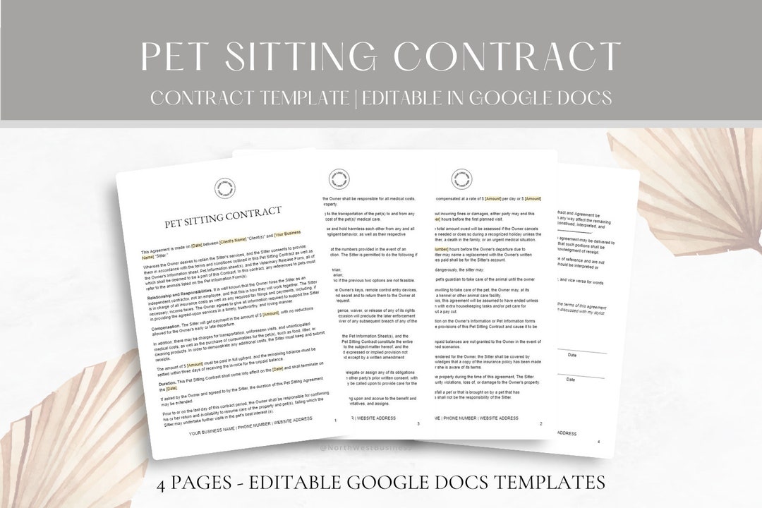 Editable Pet Sitting Contract Template, Pet Sitter Service Agreement ...