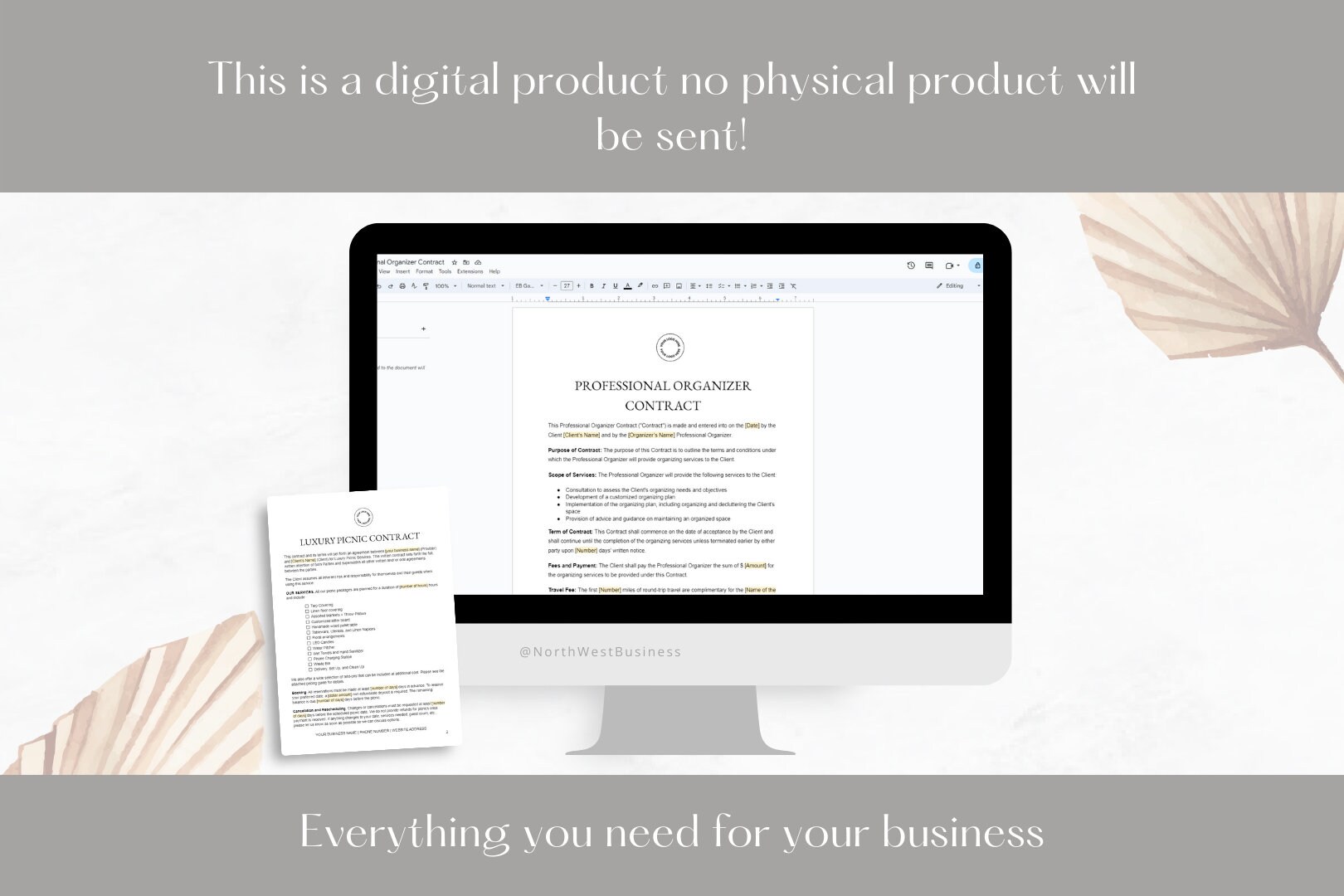 Editable Professional Organizer Contract Template, Organizing Service ...