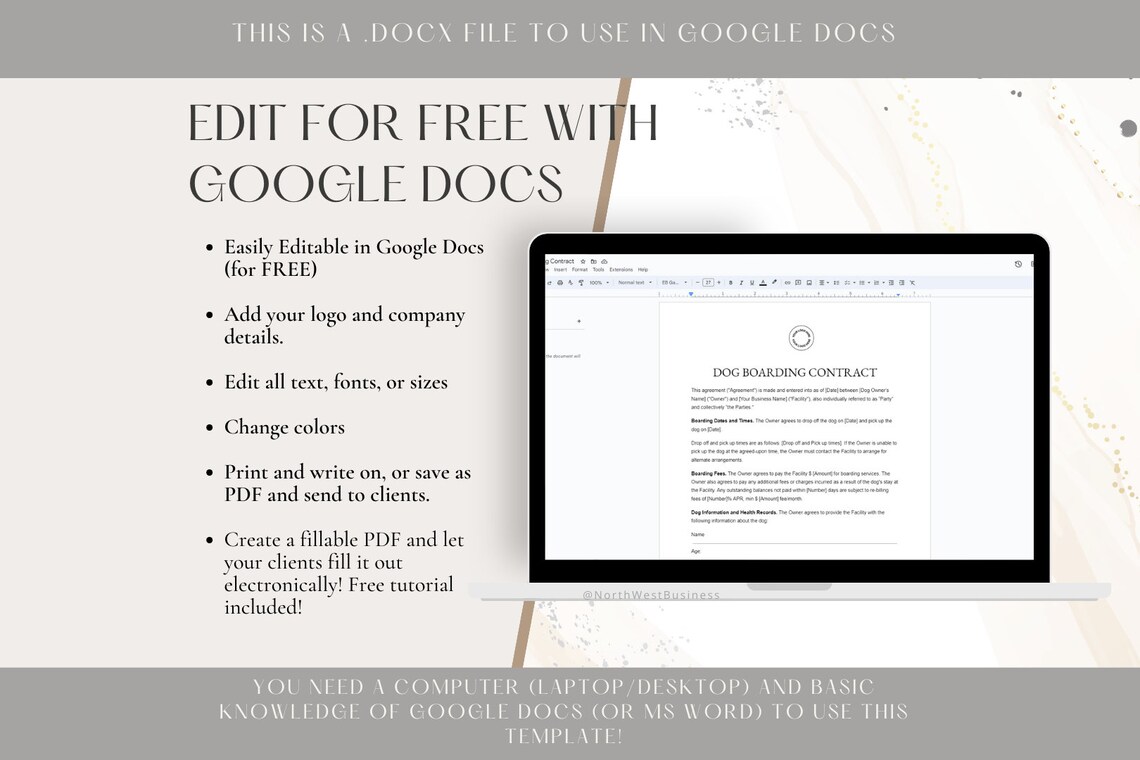 Editable Dog Boarding Contract Template, Dog Kennel Service Agreement ...