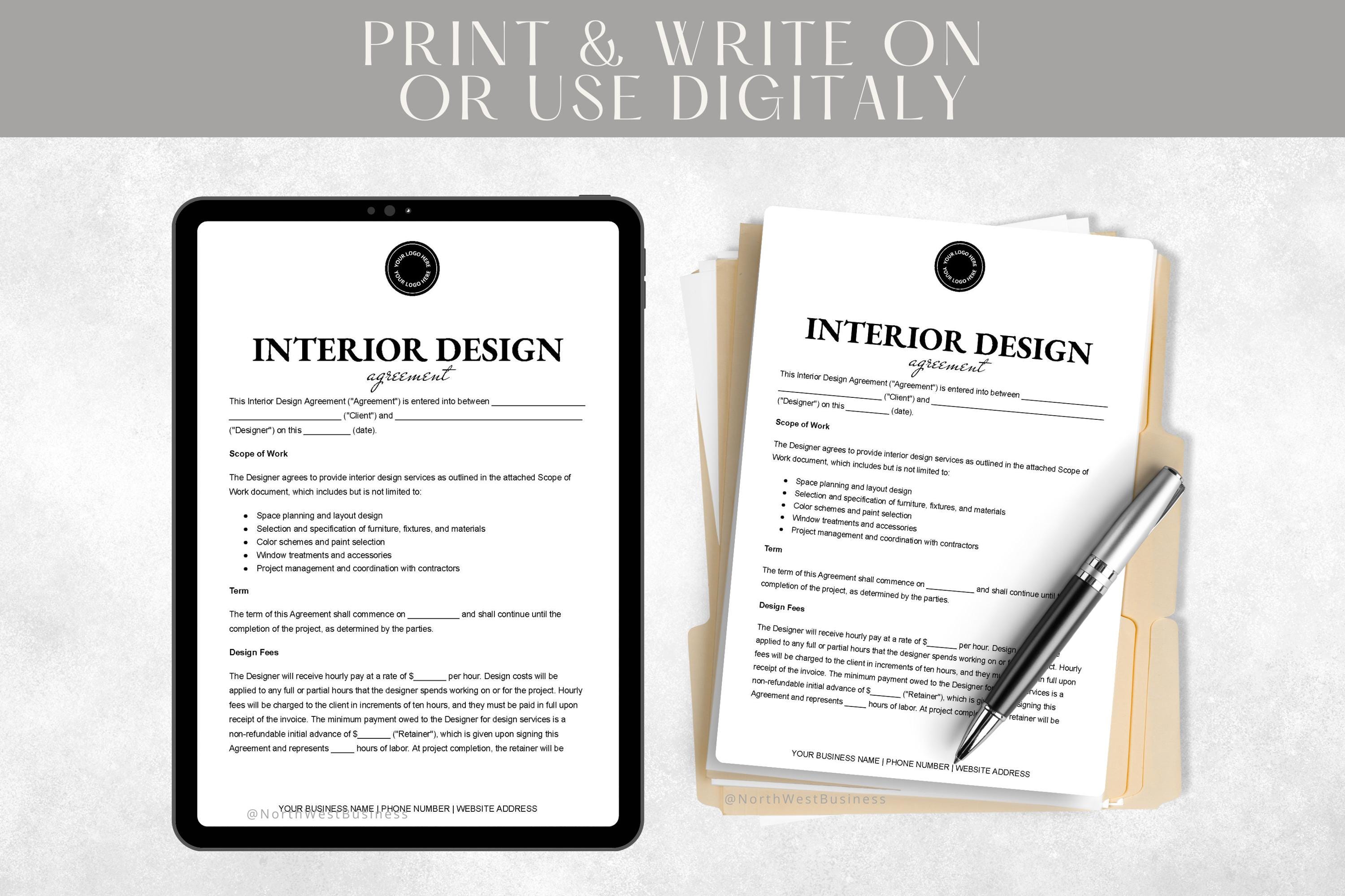 Editable Interior Design Contract Template, Interior Designer Service ...