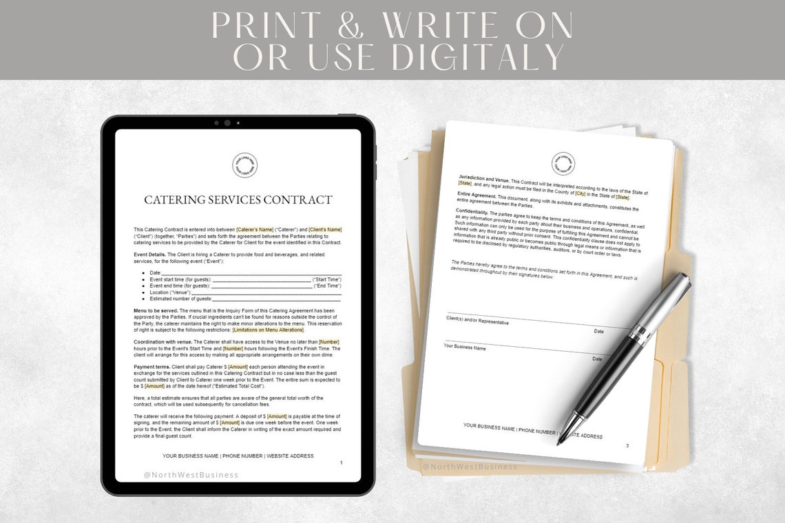 Editable Catering Contract Template, Food Service Contract Template ...
