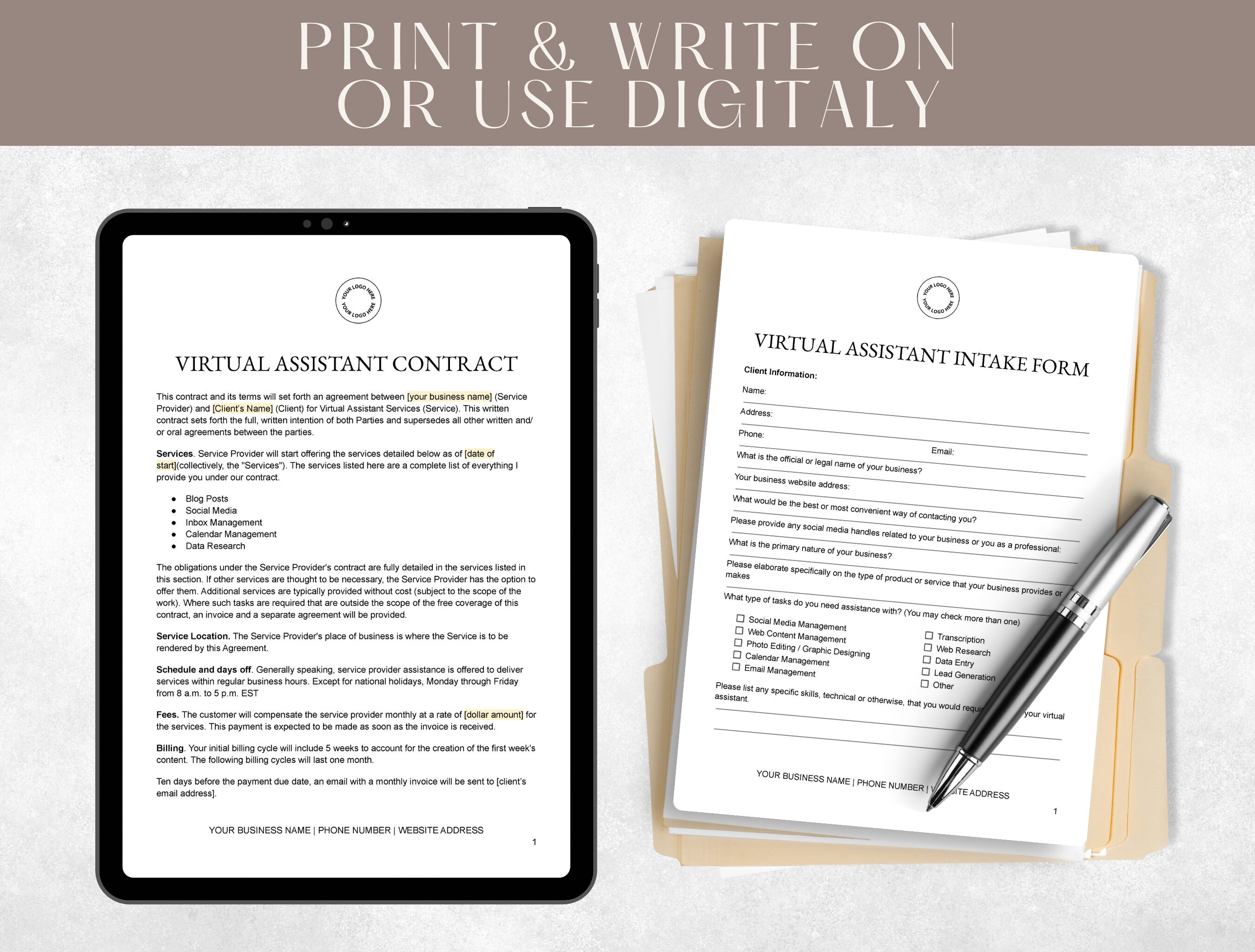 Editable Virtual Assistant Contract Template Including Intake - Etsy