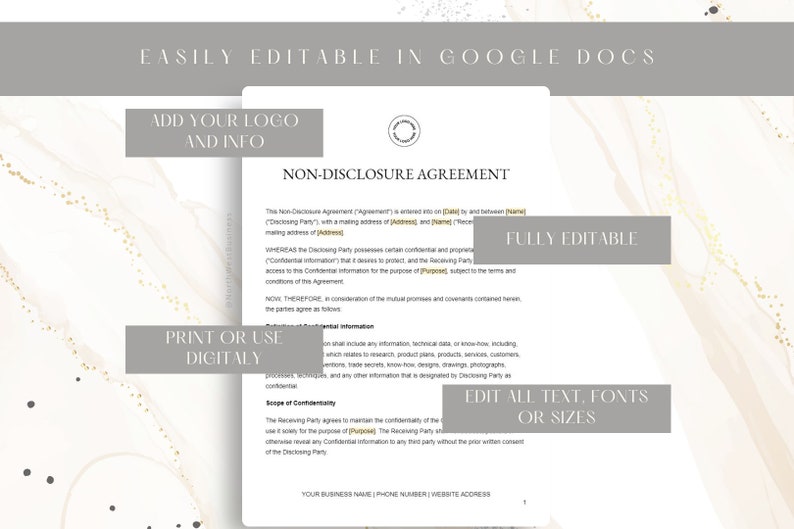 Editable Non-disclosure Agreement Template, NDA Agreement Contract ...