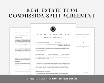 Editable Real Estate Team Commission Split Agreement Template, Realtor ...
