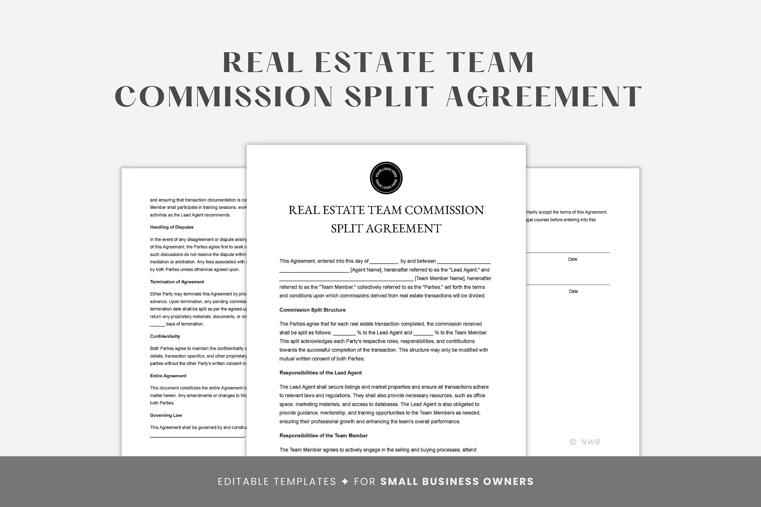 Editable Real Estate Team Commission Split Agreement Template, Realtor ...