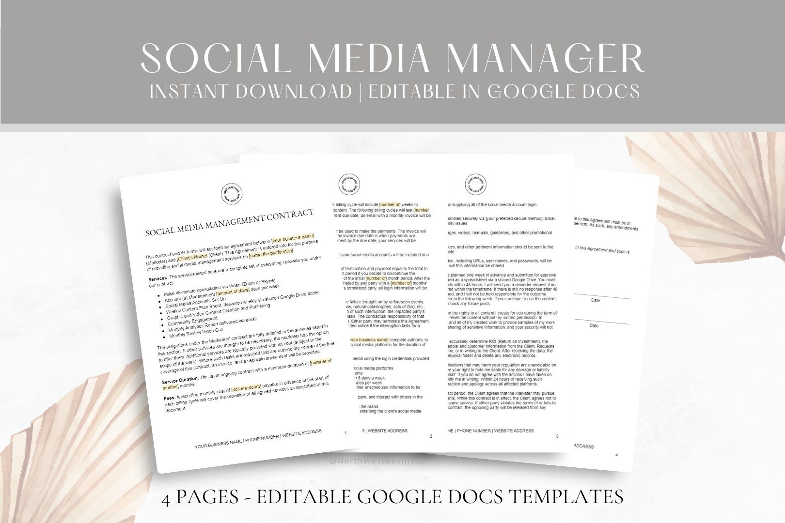 Editable Social Media Manager Contract Template, Freelance Social Media ...