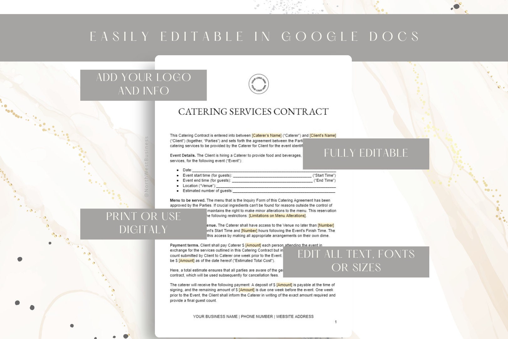 Editable Catering Contract Template, Food Service Contract Template ...