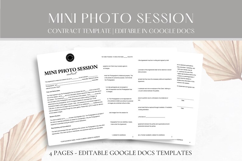 Editable Mini Session Contract Template. Mini Session Photography Forms ...