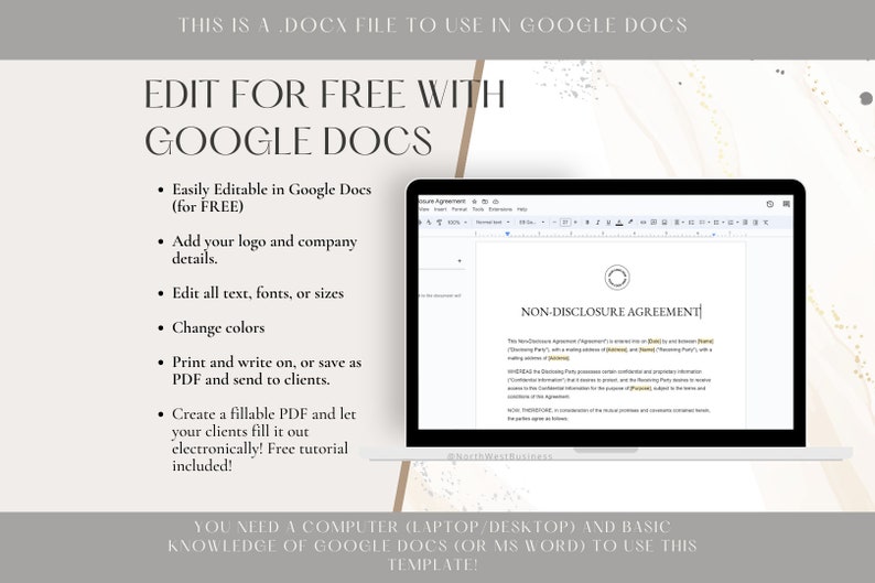 Editable Non-disclosure Agreement Template, NDA Agreement Contract ...