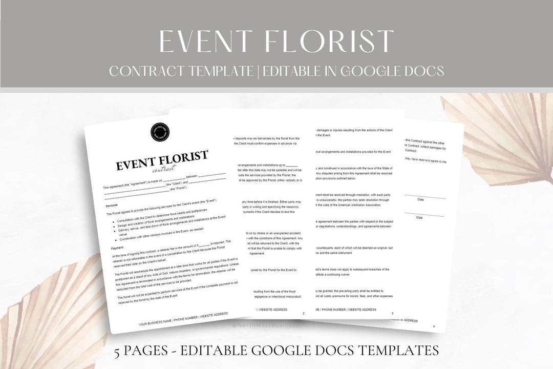 Editable Event Florist Contract Template, Flower Arrangements Service ...