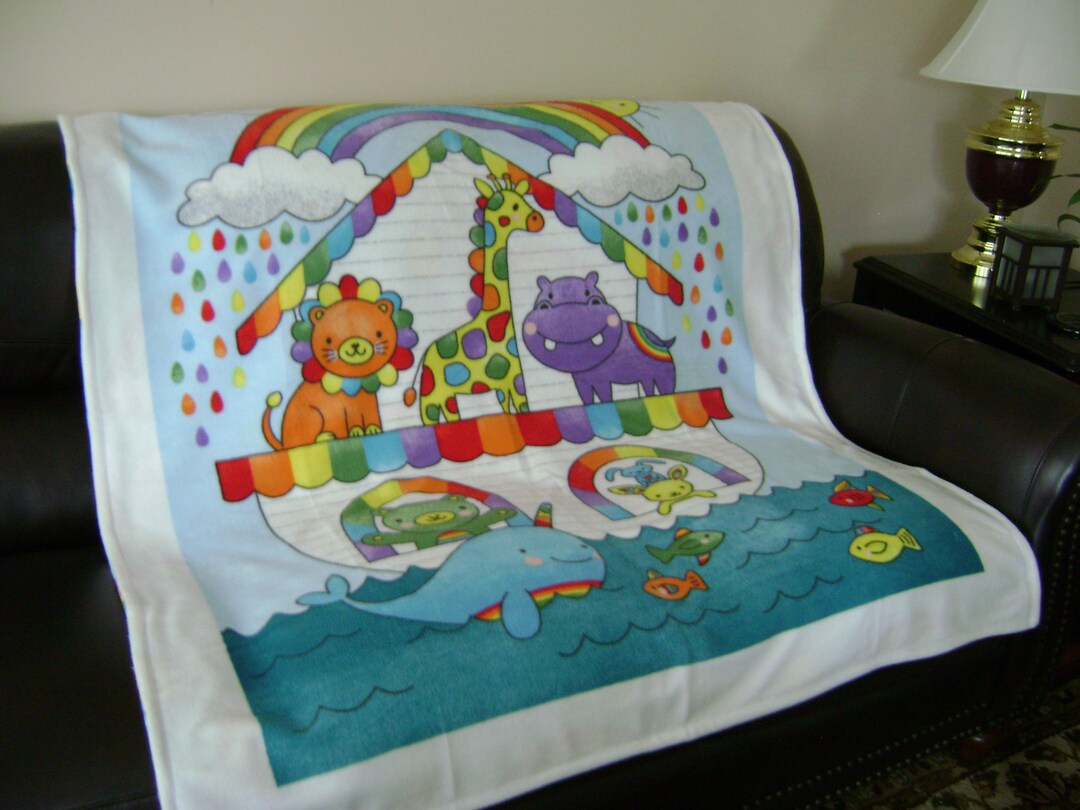 Noah's Ark Fleece Throw: Reversible Rainbow Baby Blanket - Etsy